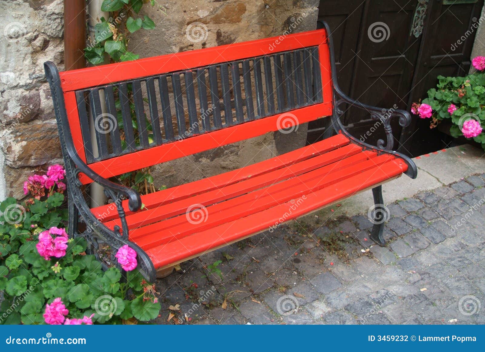 Red bench stock photo. Image of fresco, flowerpot, courtyard - 3459232