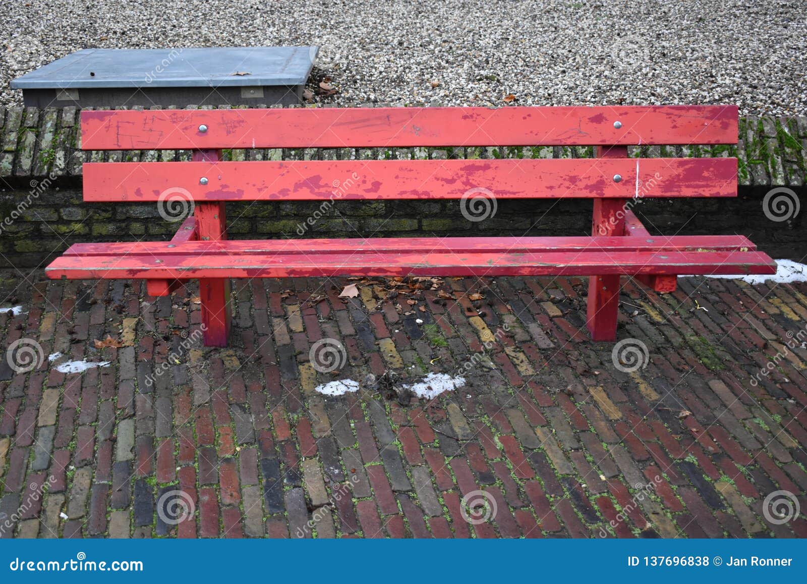 A red bench stock photo. Image of wood, sidewalk, gravel - 137696838