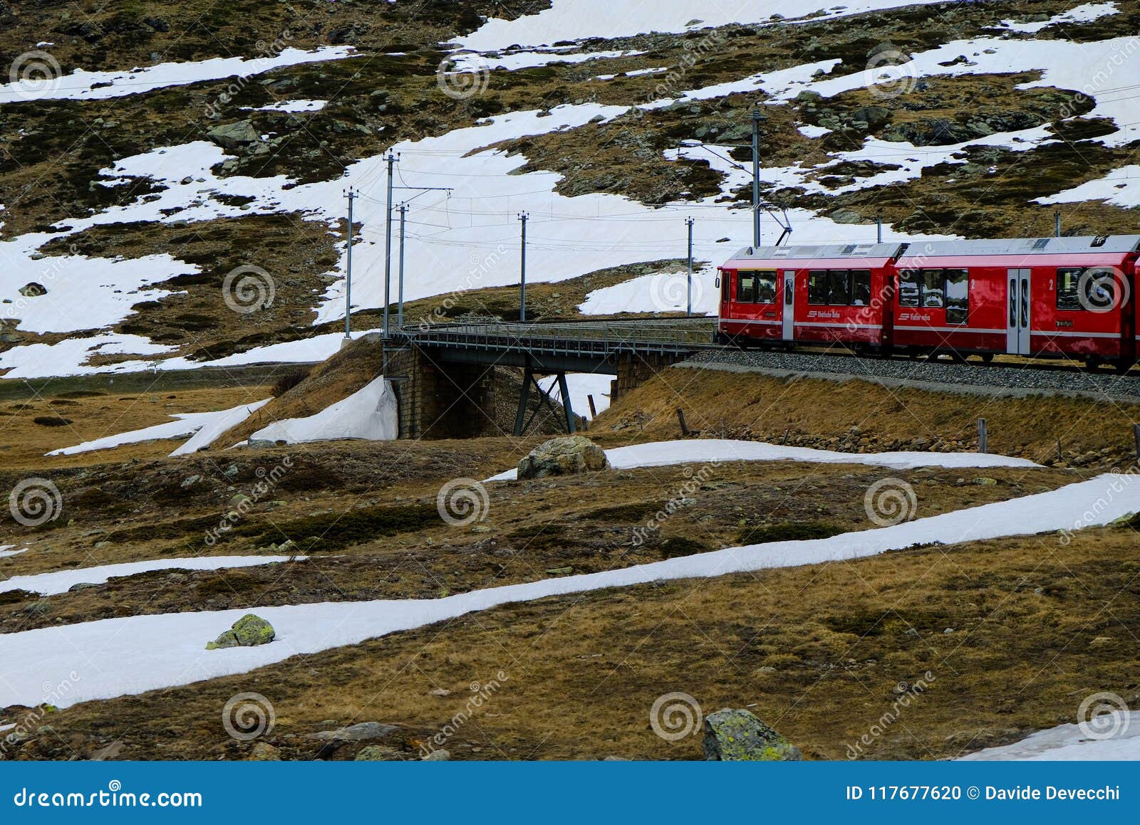 The Red Bernina Train on a Bridge Editorial Image - Image of bridge ...