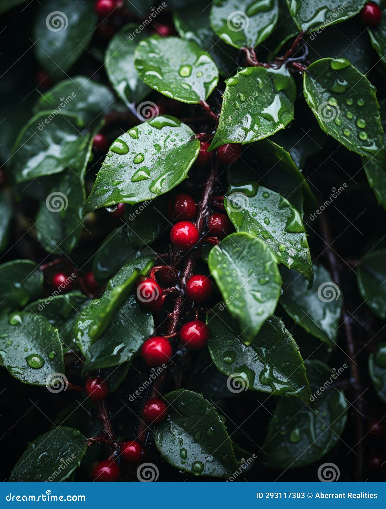 Red Berries on a Bush with Water Droplets Stock Illustration ...