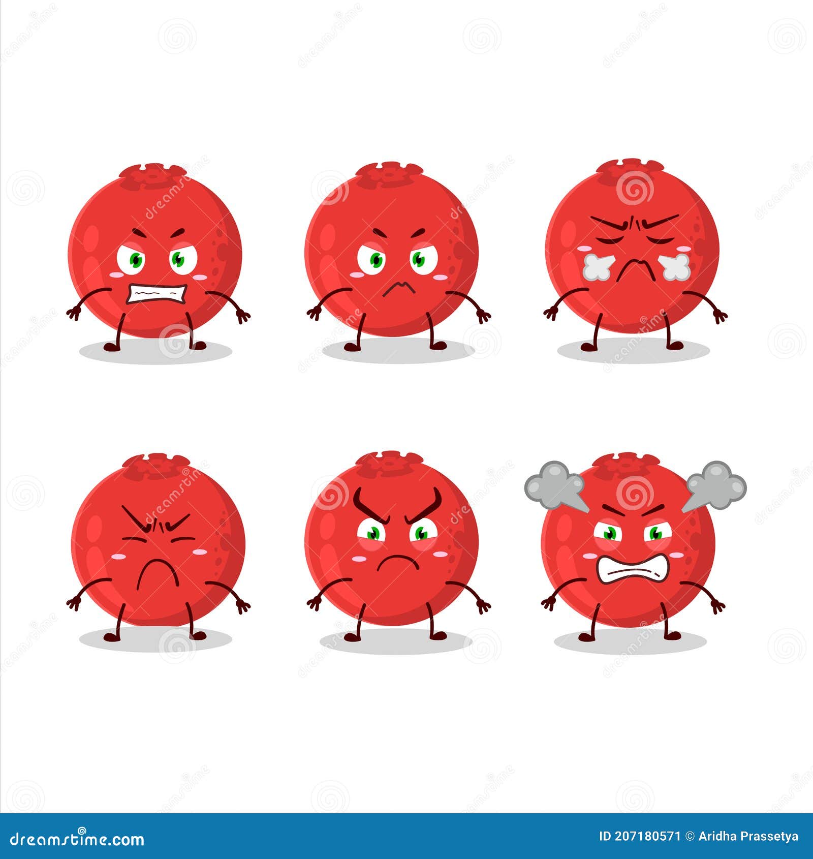 Red Berry Cartoon Character with Various Angry Expressions Stock Vector ...