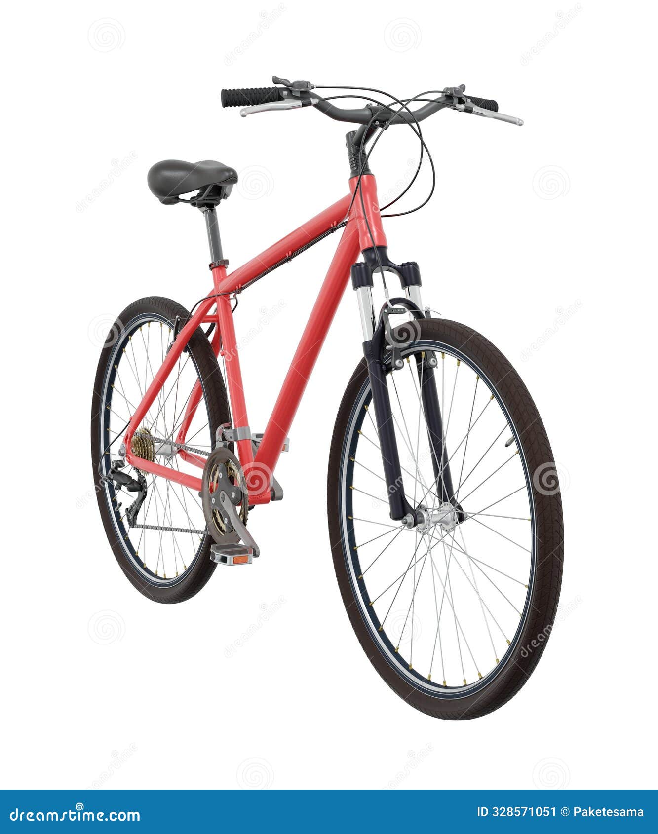 Red Bicycle, Front Side View Isolated on White Background, 3D ...