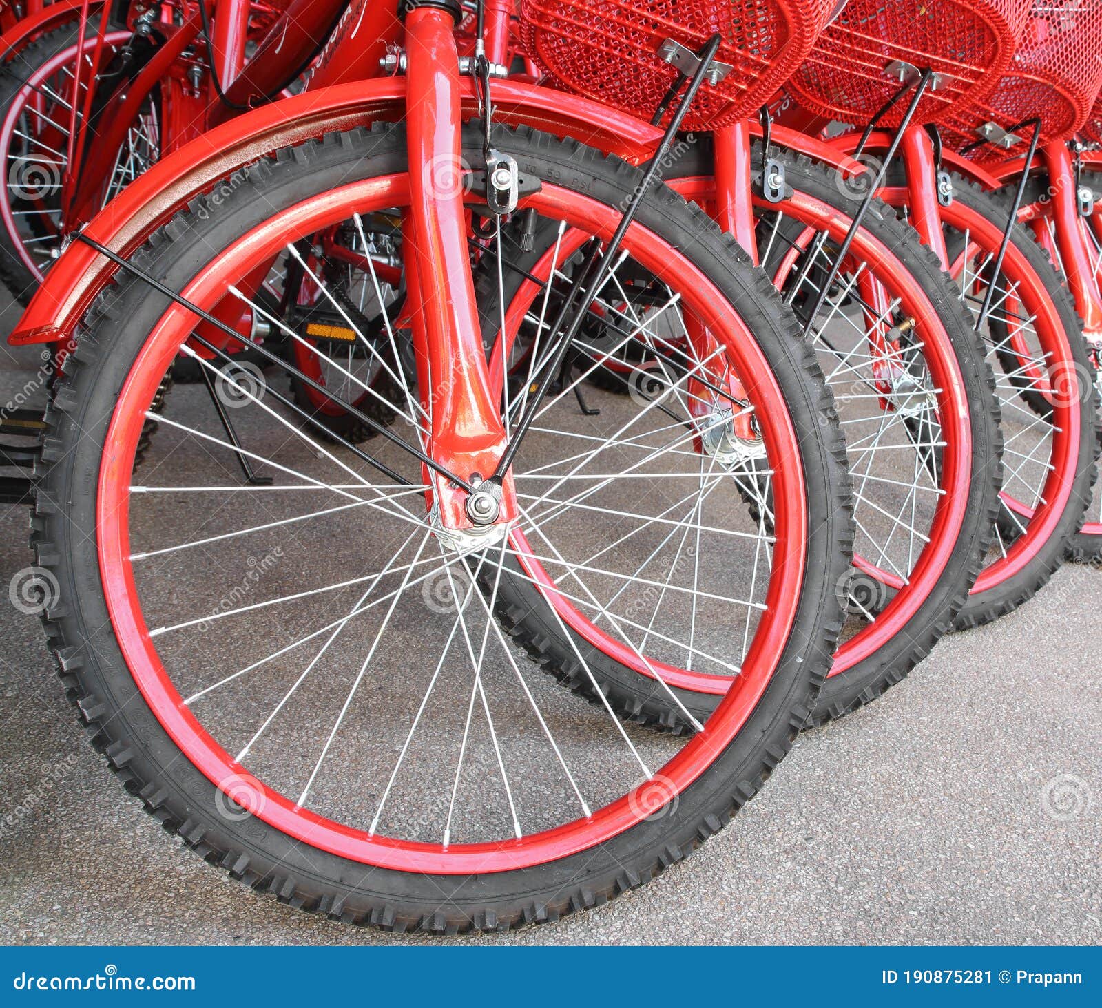 The Red Bicycles Parked in the City Stock Image - Image of private ...
