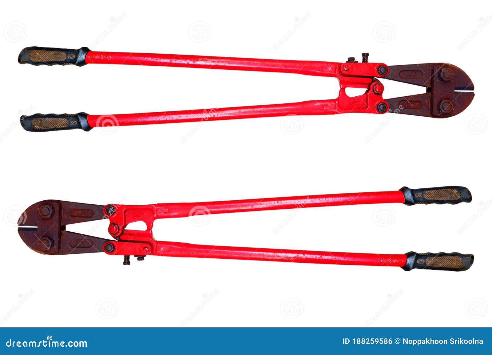 Red Big Scissors for Cutting Steel Bars on a White Background Stock ...