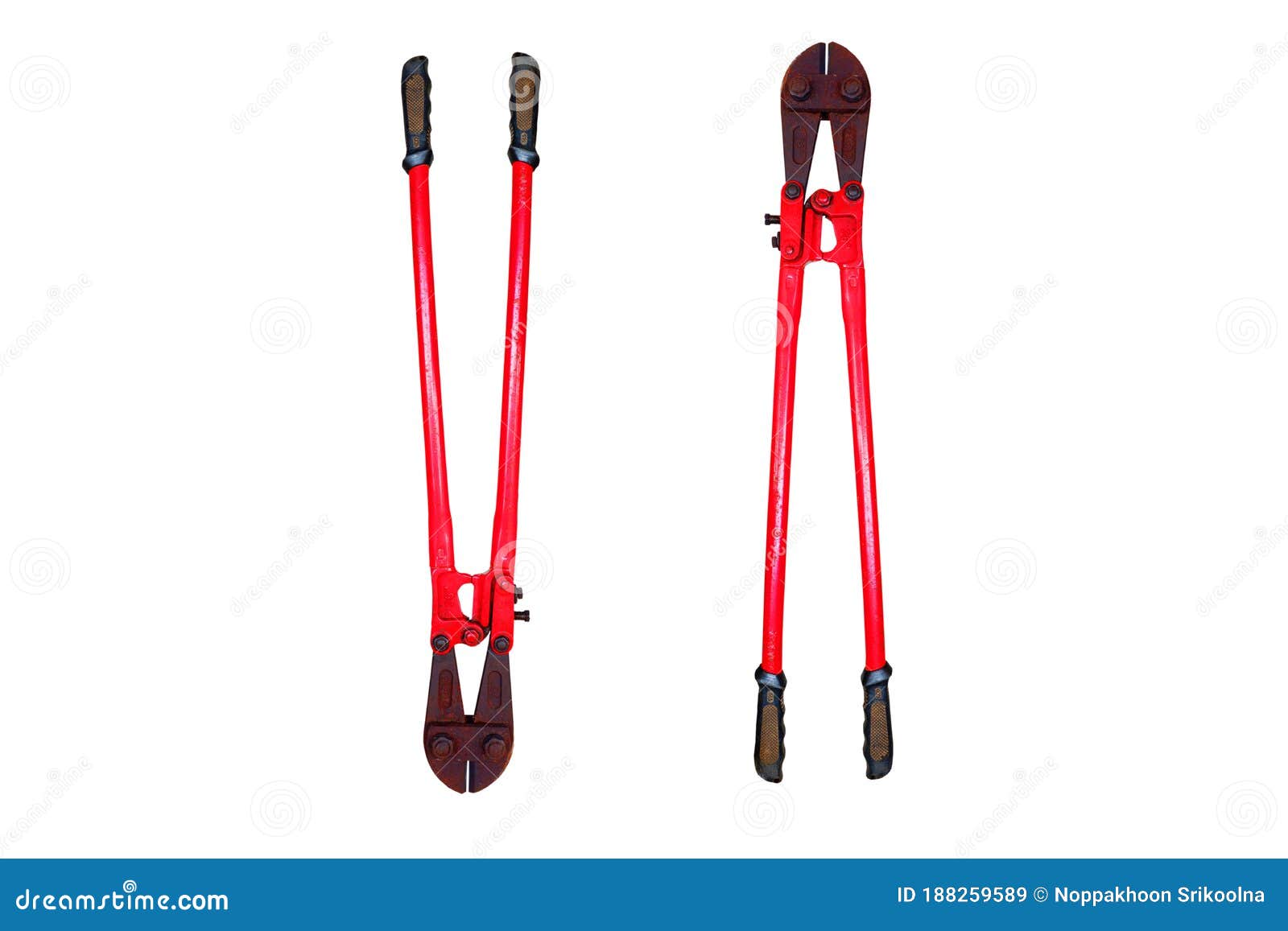 Red Big Scissors for Cutting Steel Bars on a White Background Stock ...