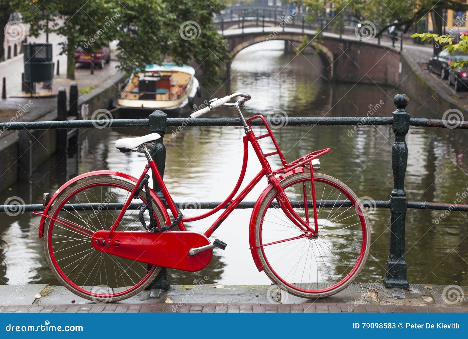 Red Bike on a Bridge in Amsterdam Stock Image - Image of canals ...