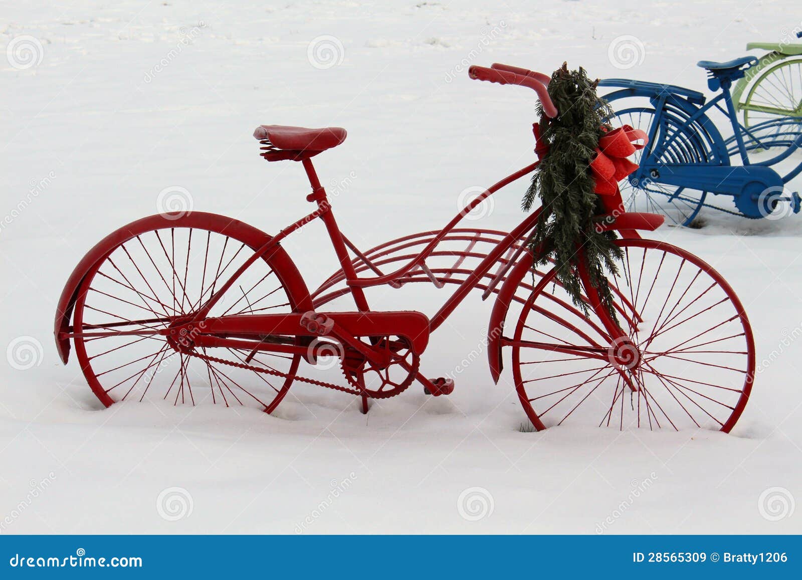 Red Bike with Holiday Greenery Stock Image - Image of rustic, snowy ...