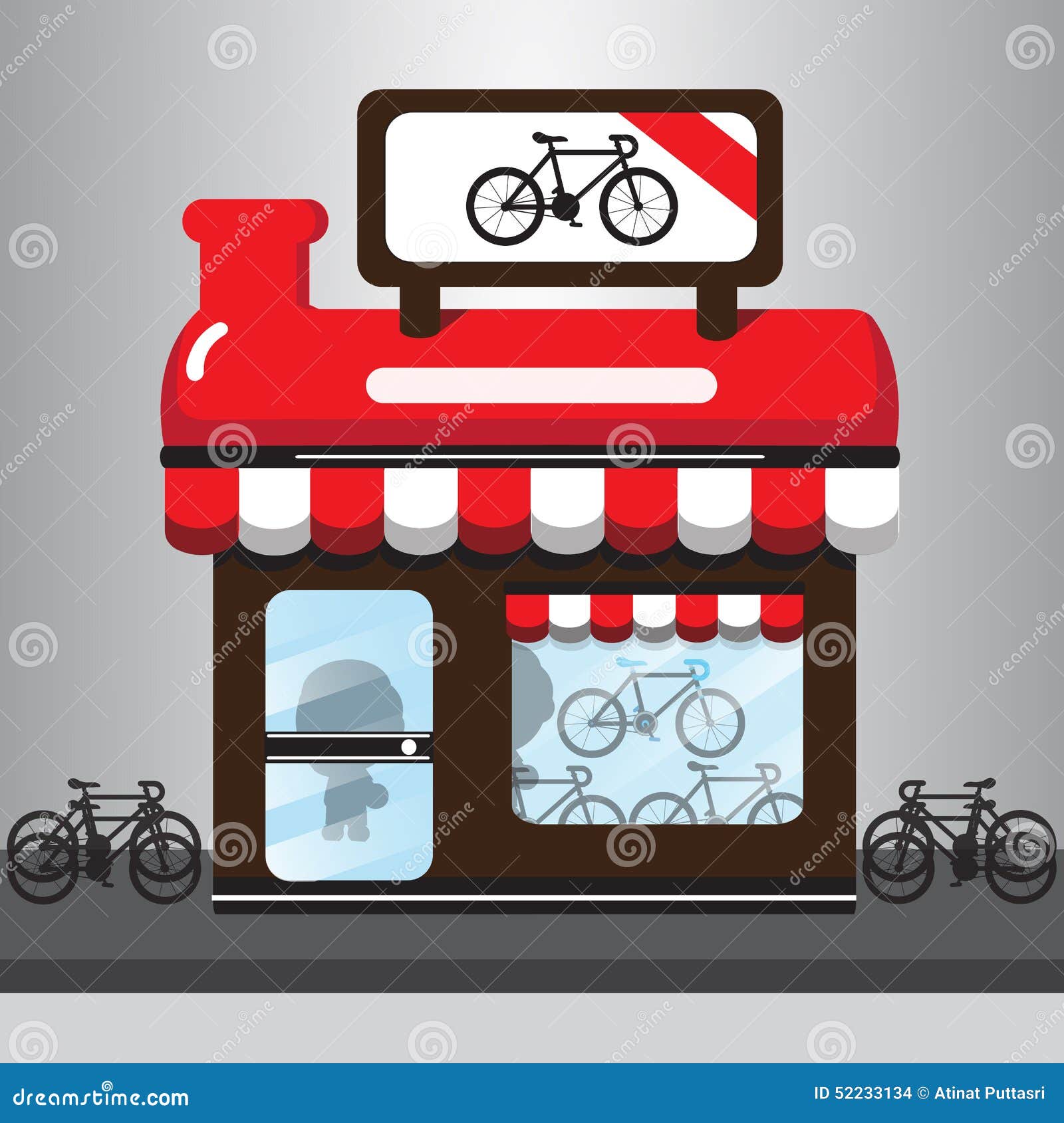 Red bike store cartoon stock vector. Illustration of building - 52233134