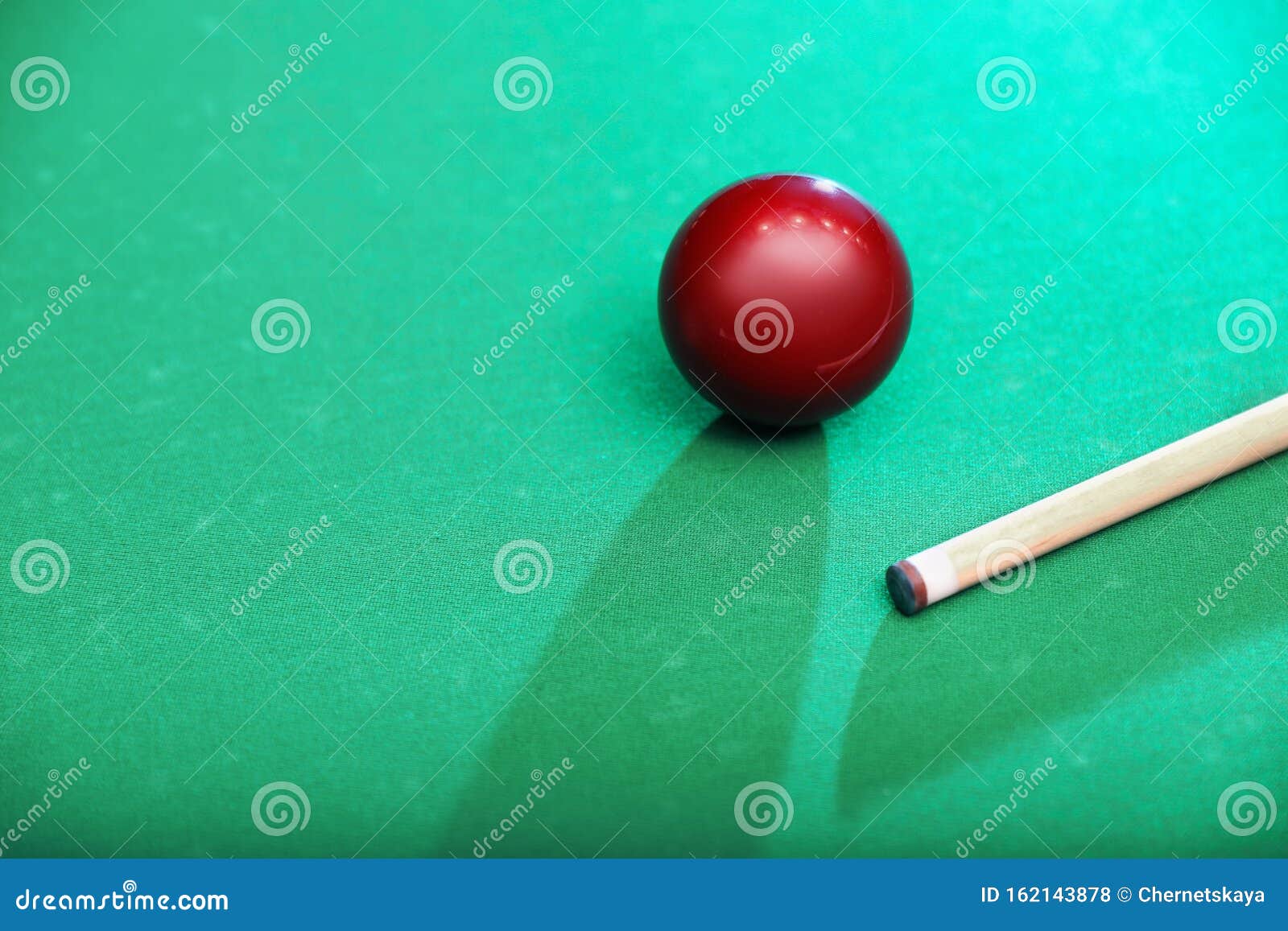 Red Billiard Ball and Cue on Table Stock Photo - Image of leisure ...