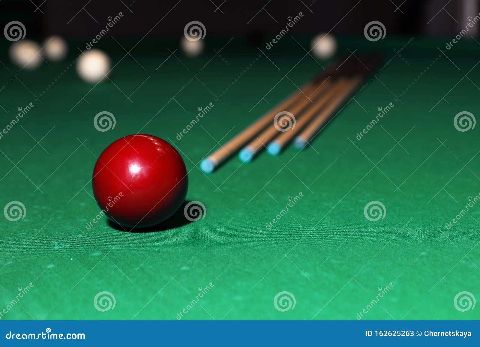 Red Billiard Ball and Cues on Table Stock Image - Image of hobby ...