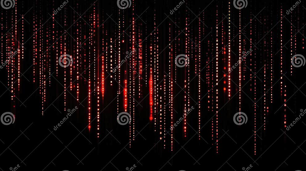 Red Binary Code Falling On Black Background Representing Digital Data Stream Stock Illustration