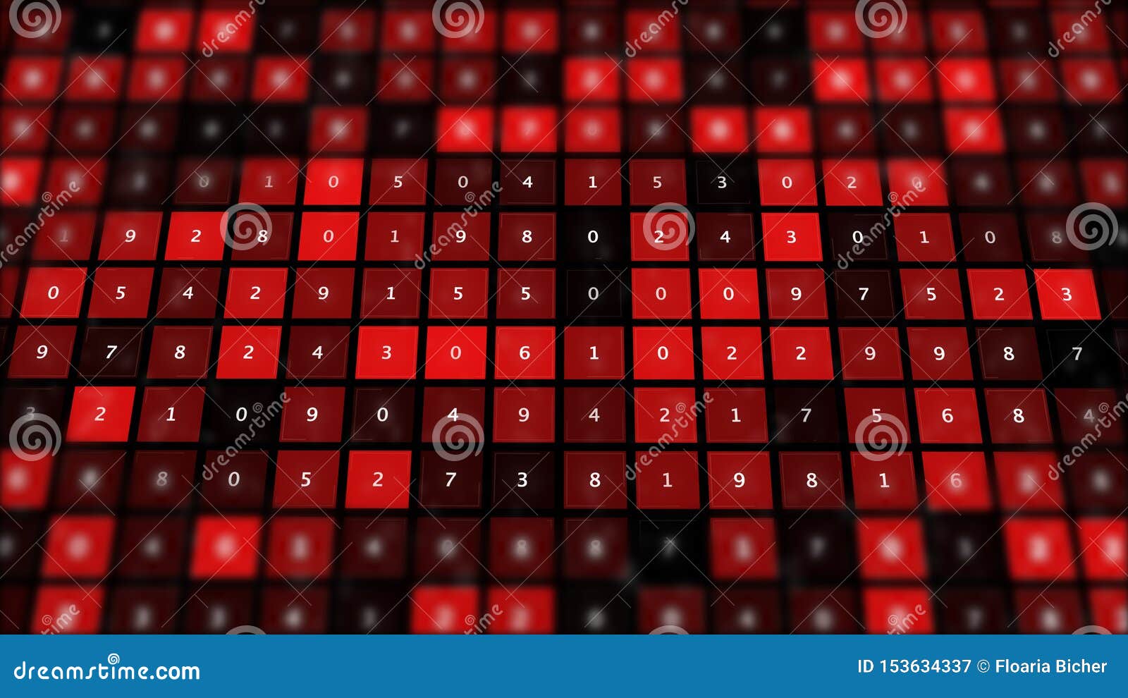 Red Binary Screen with Grid of Numbers. Stock Illustration ...