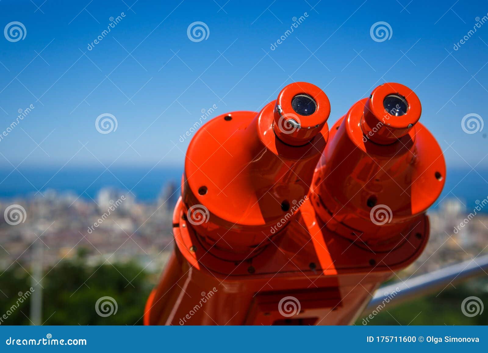 Red Binoculars on the Observation Deck for Tourists. Stock Photo ...