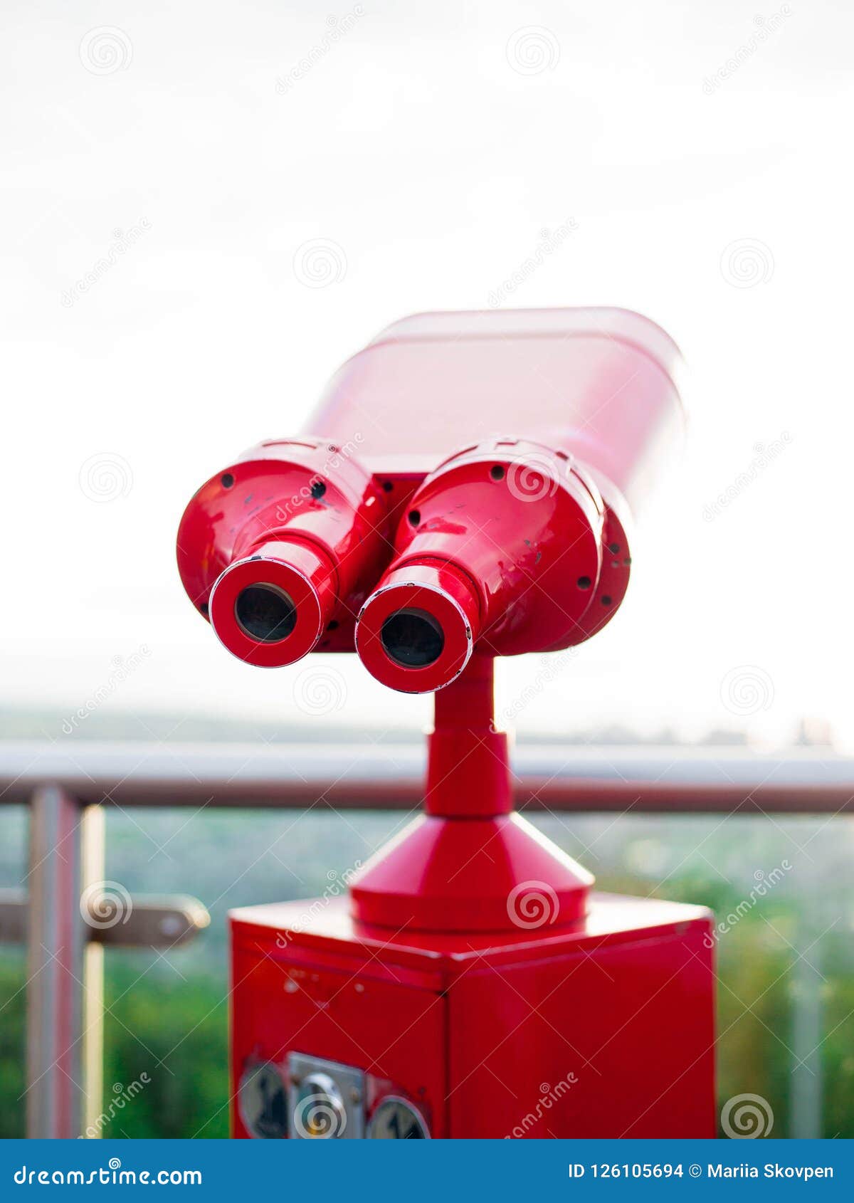 Red Binoculars for Viewing, Copy Spase Travel Backgroun Stock Photo ...