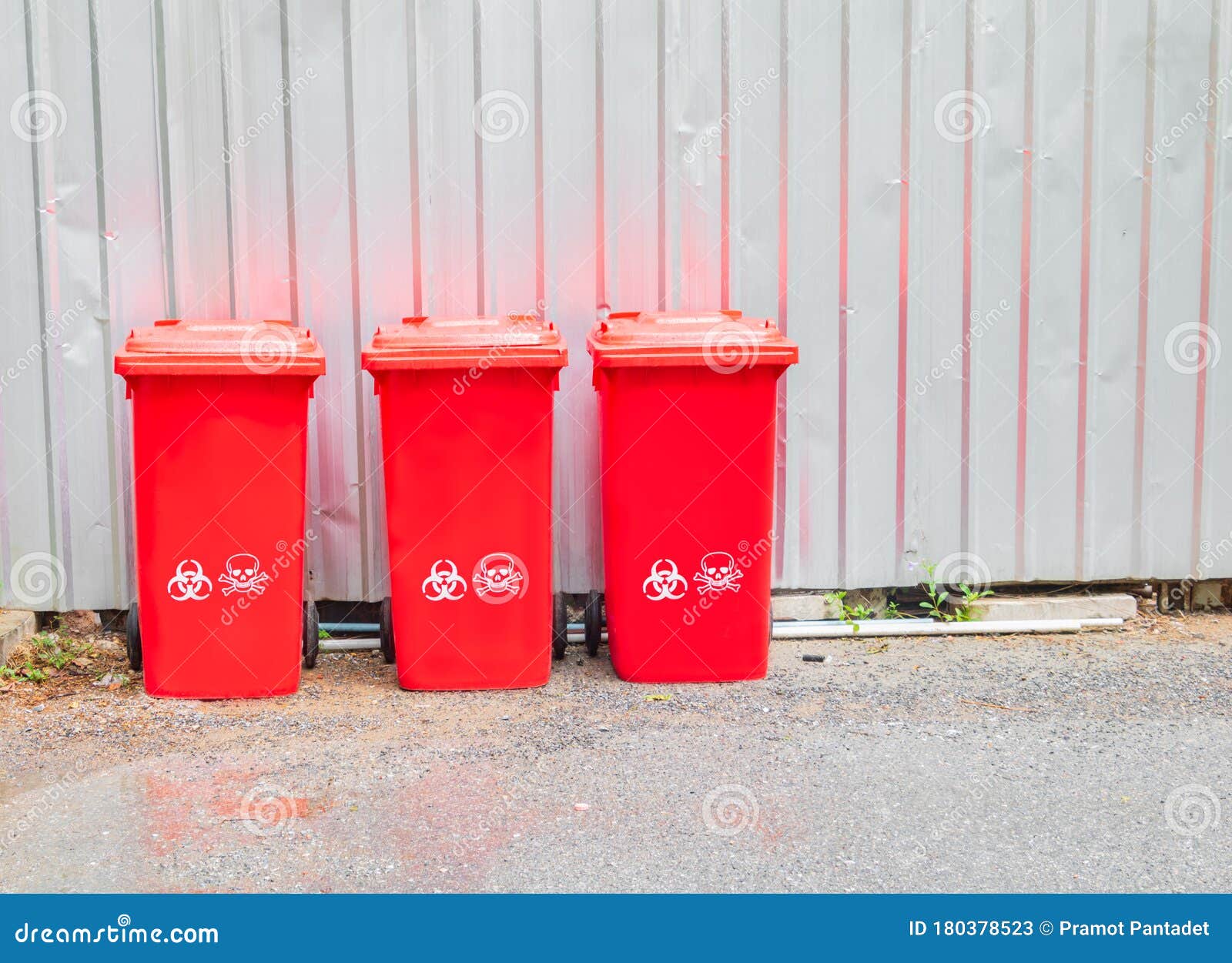 Red Bins Three with Symbol Infectious in the Outdoors Keep Clean from ...