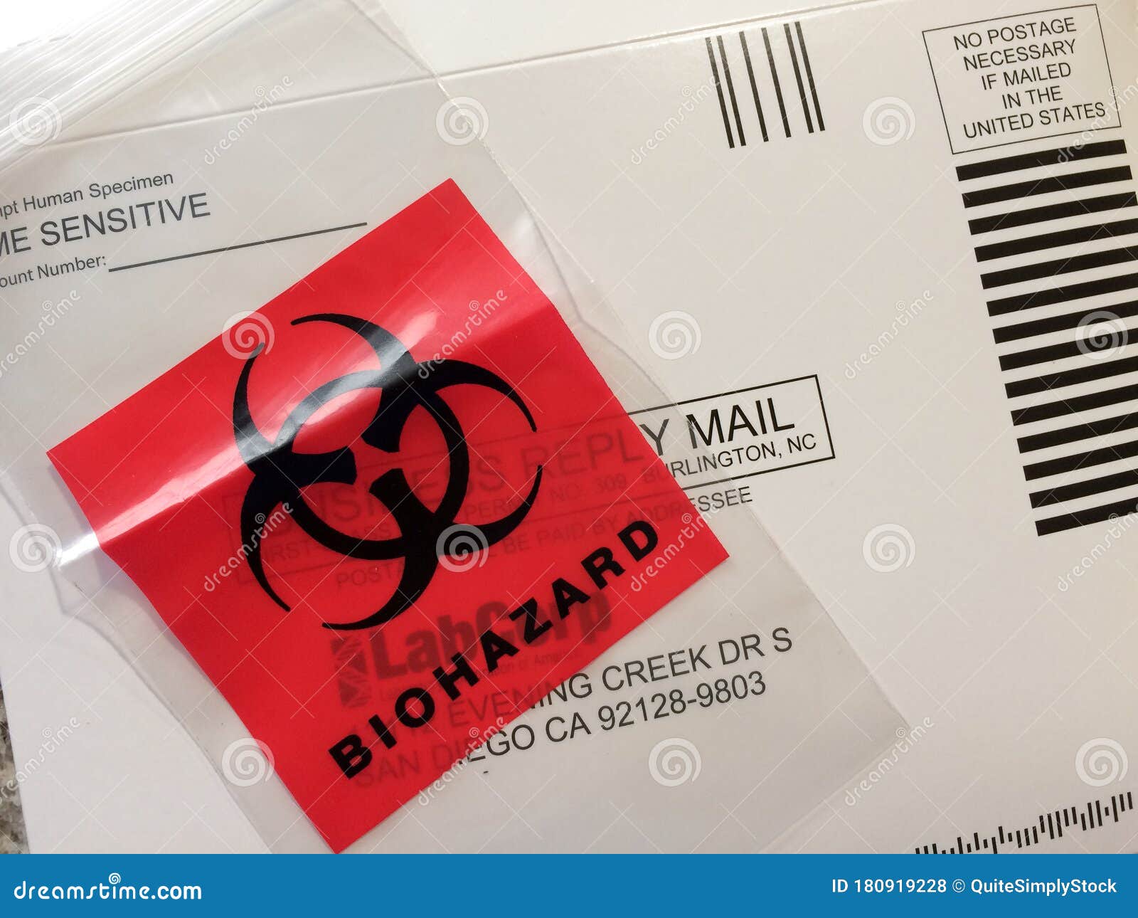 Red biohazard label mailer stock photo. Image of chemical - 180919228