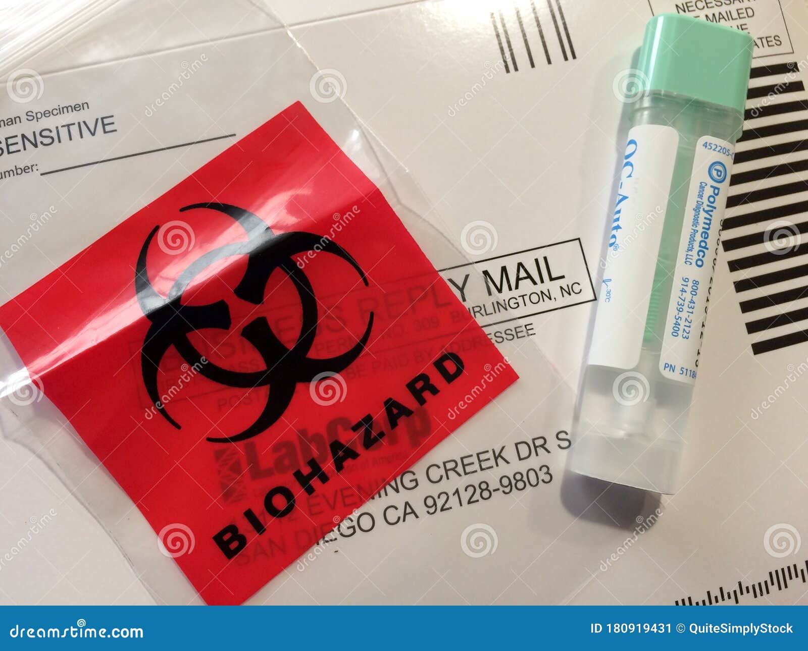 Red biohazard label mailer stock image. Image of container - 180919431