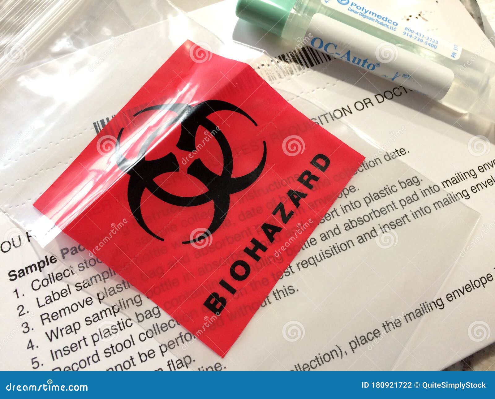 Red biohazard label mailer stock photo. Image of experiment - 180921722