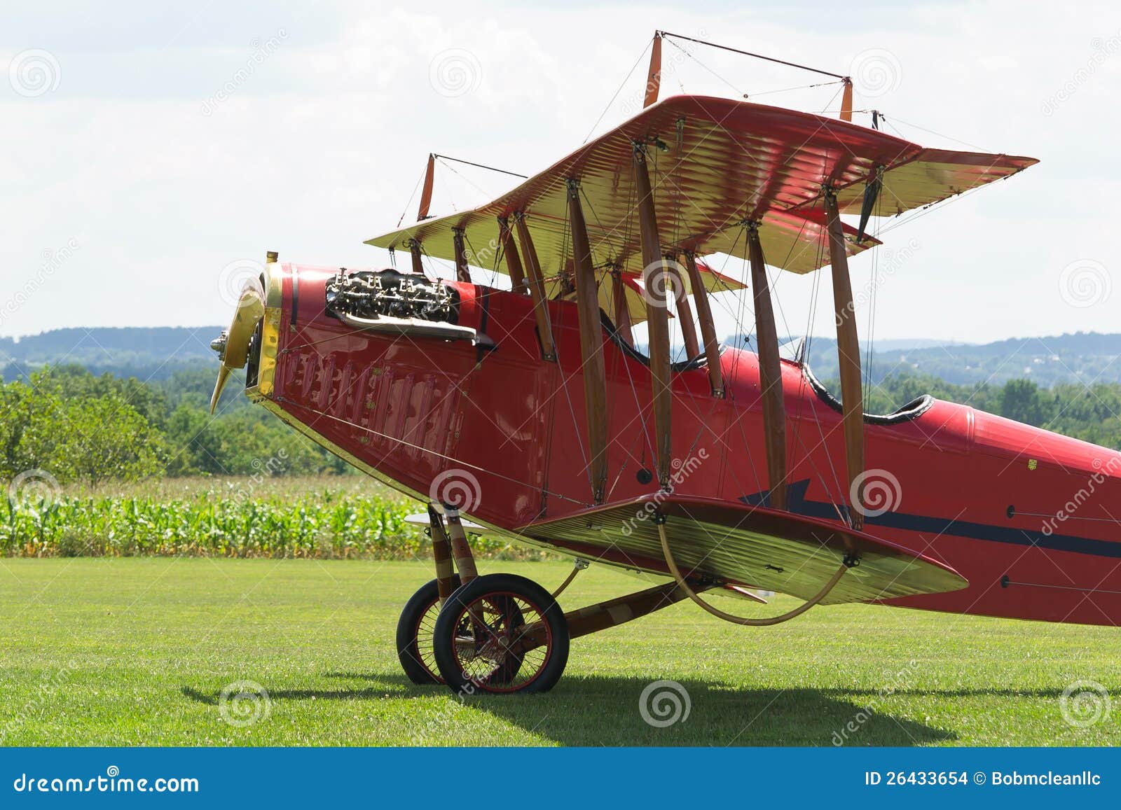 Red Biplane with OX-5 Engine Stock Photo - Image of cowling, propeller ...