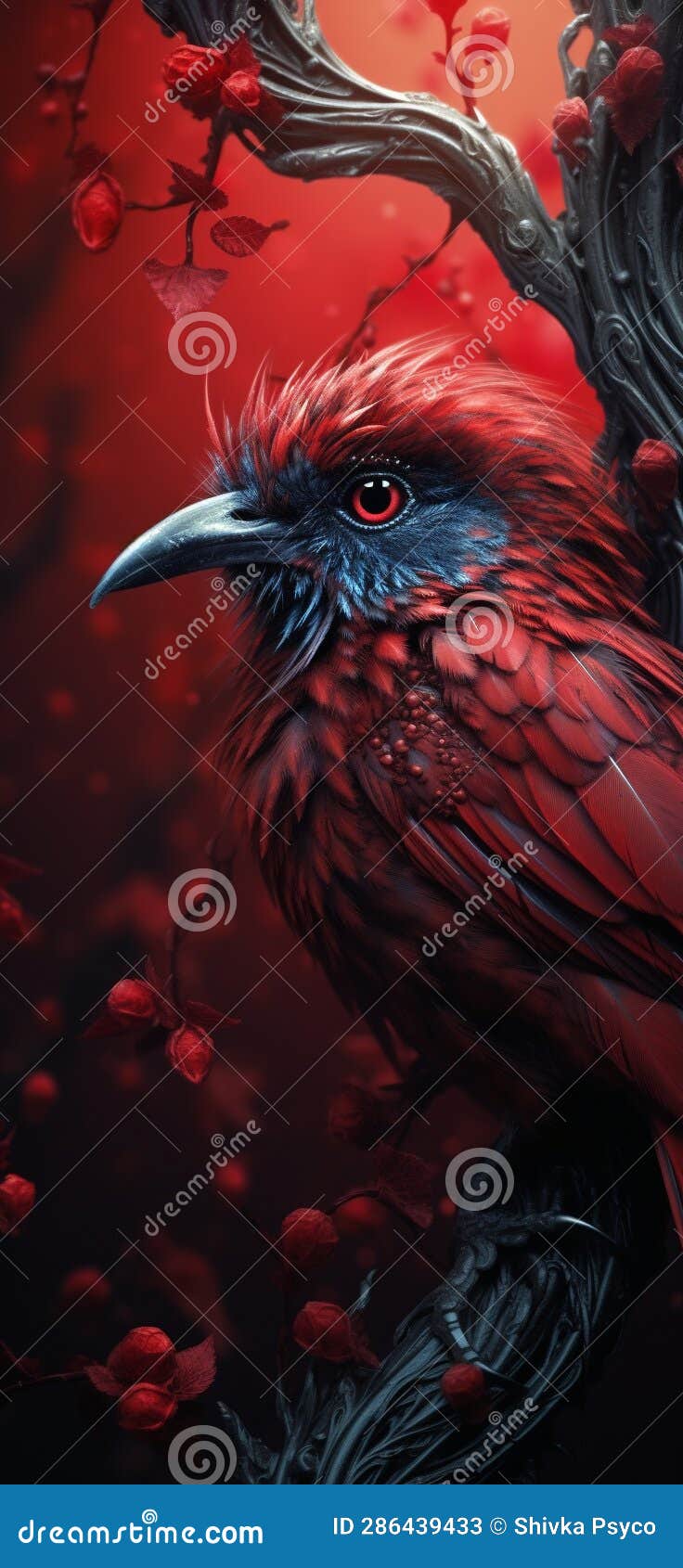 A Red Bird Sitting on the Branch of Tree Generative AI Stock ...