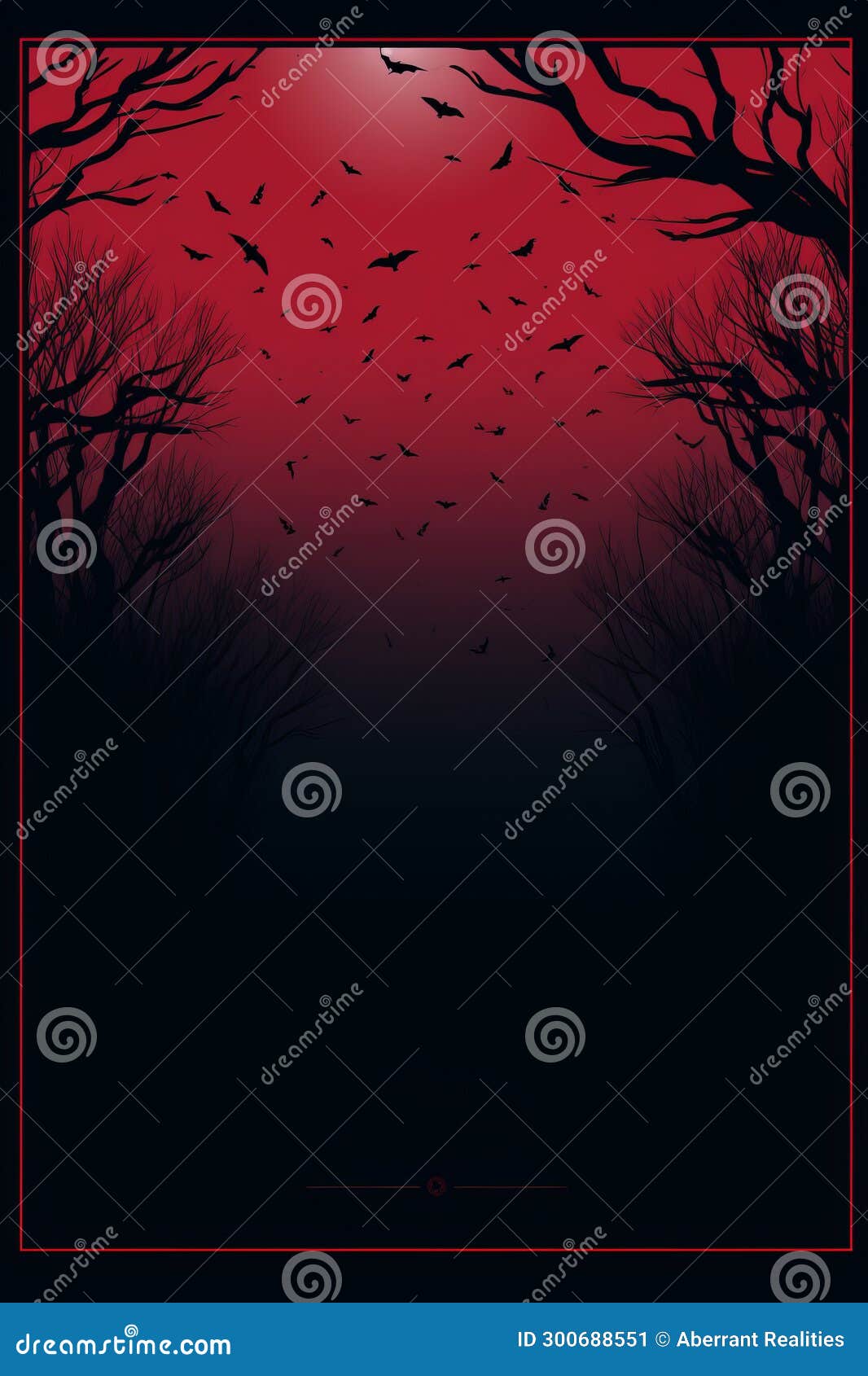 A Red and Black Background with Trees and Crows Stock Illustration ...