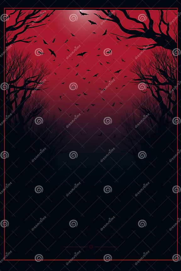 A Red and Black Background with Trees and Crows Stock Illustration ...