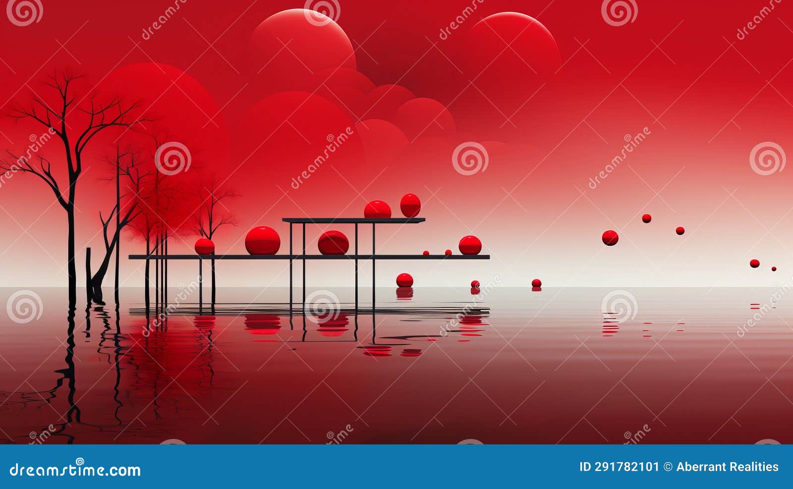A Red and Black Background with Trees and Water Stock Illustration ...