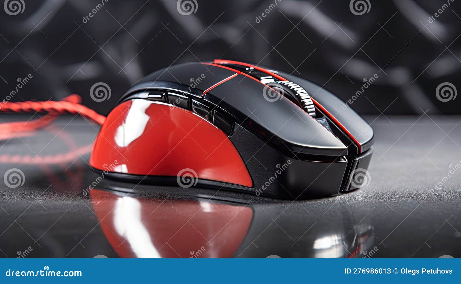 A Red and Black Computer Mouse Sitting on a Black Surface Stock ...
