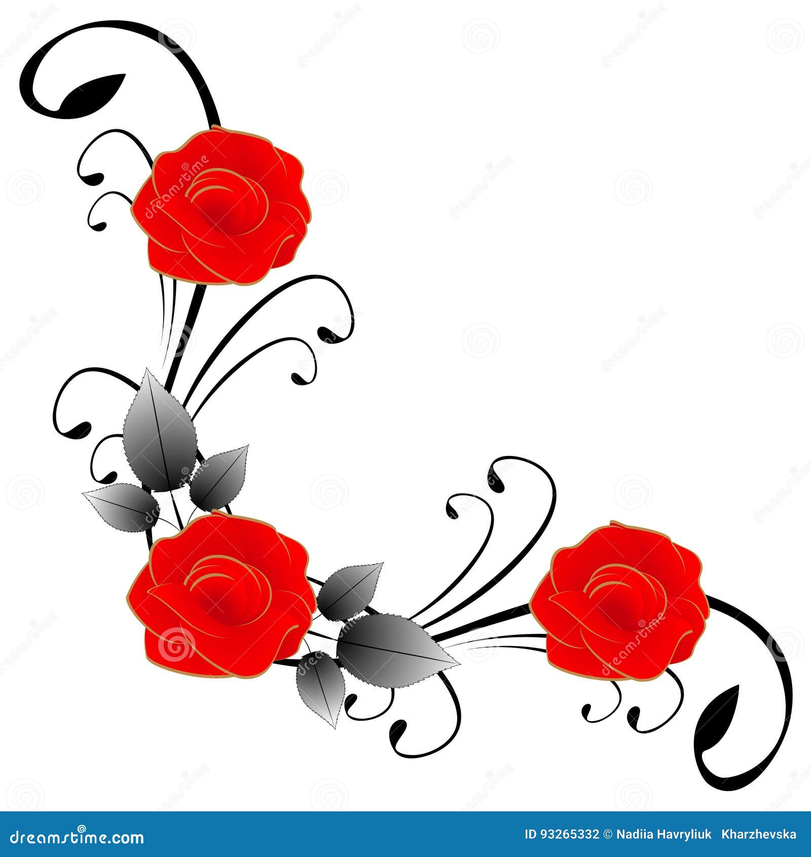 Red and Black Corner Composition with Roses. Stock Vector ...