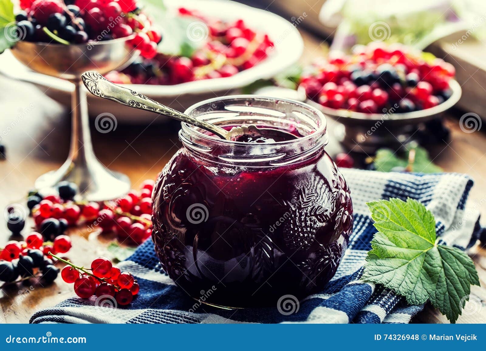 Red and Black Currants. Red Currant Jam with Fresh Berry Stock Photo ...