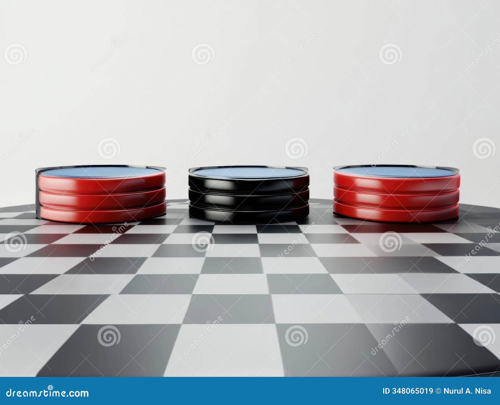 Red and Black Cylinders on a Checkerboard, a Contrast in Minimalist ...