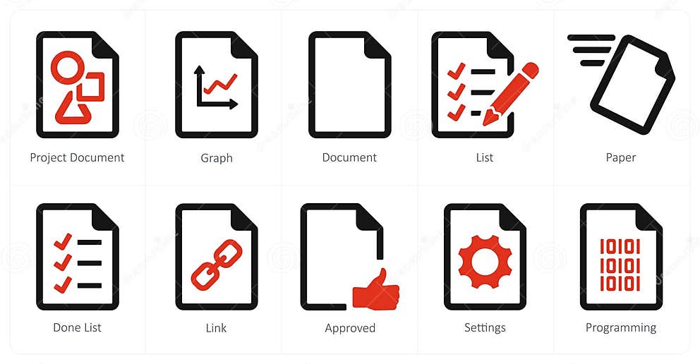 A Set of 10 File Icons As Project Document, Graph, Document Stock ...