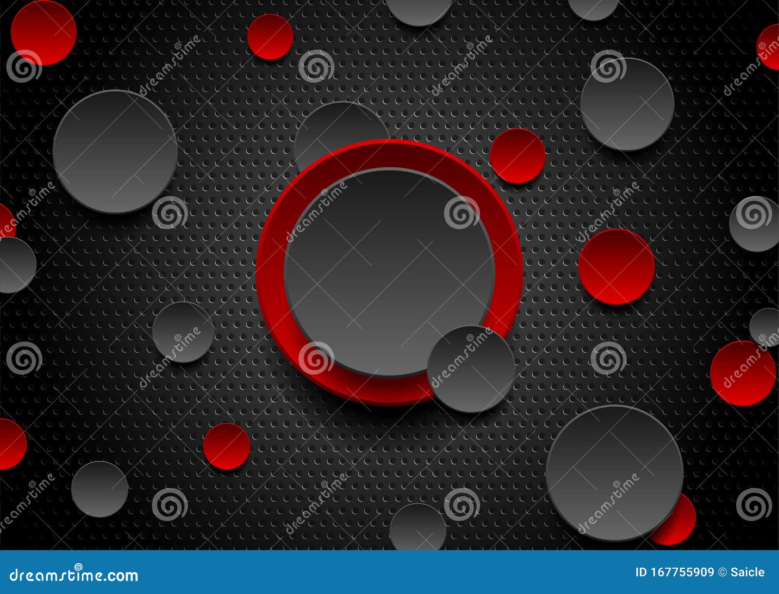 Red and Black Glossy Circles on Dark Perforated Background Stock Vector ...