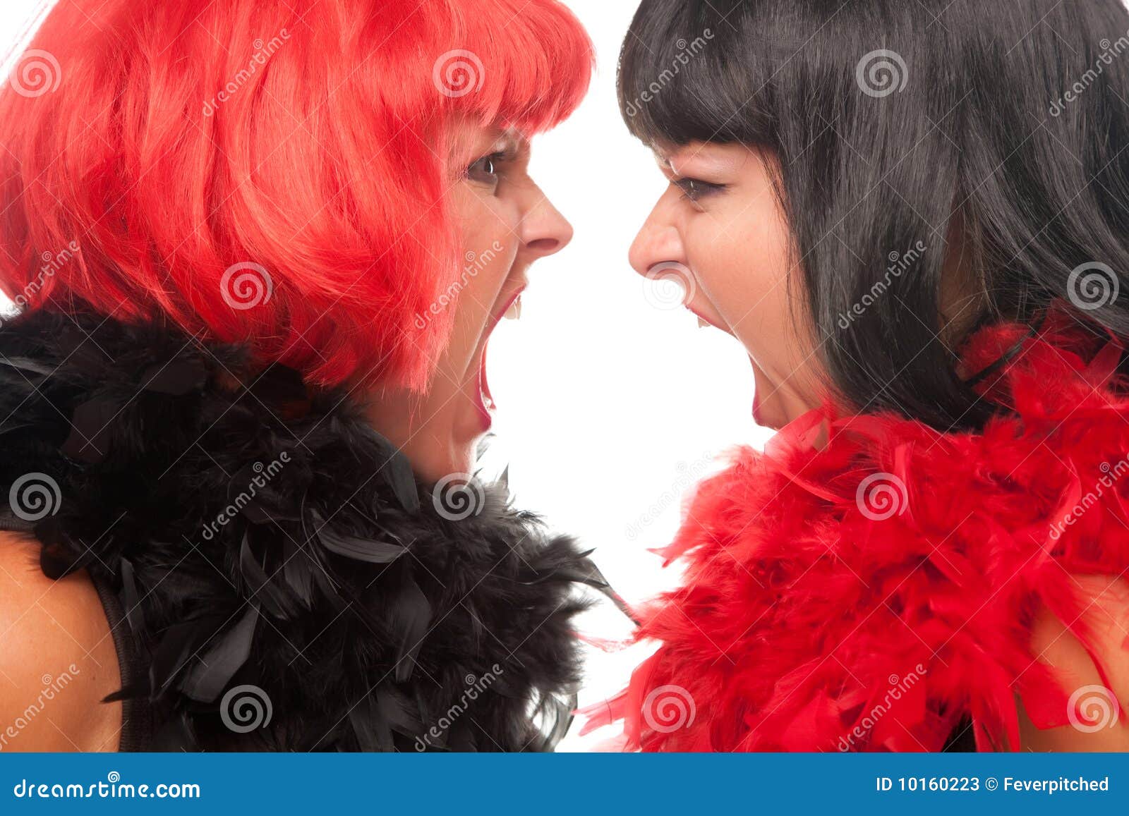 Red and Black Haired Women Screaming at Each Other Stock Image - Image ...