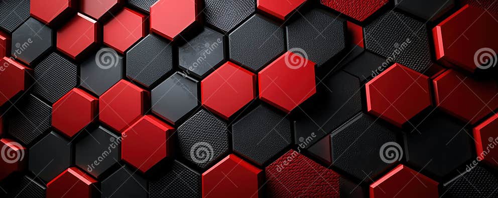 Red and Black Hexagonal Abstract Background with 3D Texture Pattern for ...