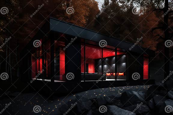 Red and Black House Design in a Dark Place Stock Illustration ...