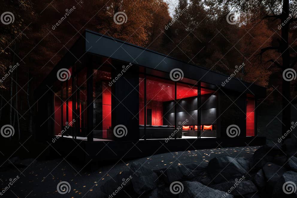 Red and Black House Design in a Dark Place Stock Illustration ...