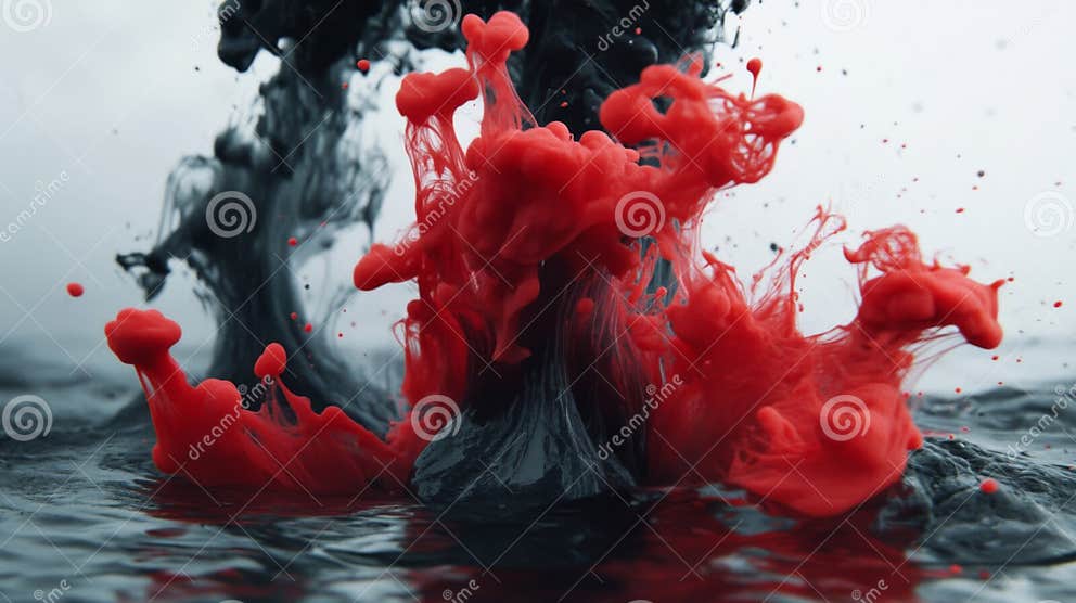Red and Black Ink Exploding Underwater Abstract Art Stock Illustration ...