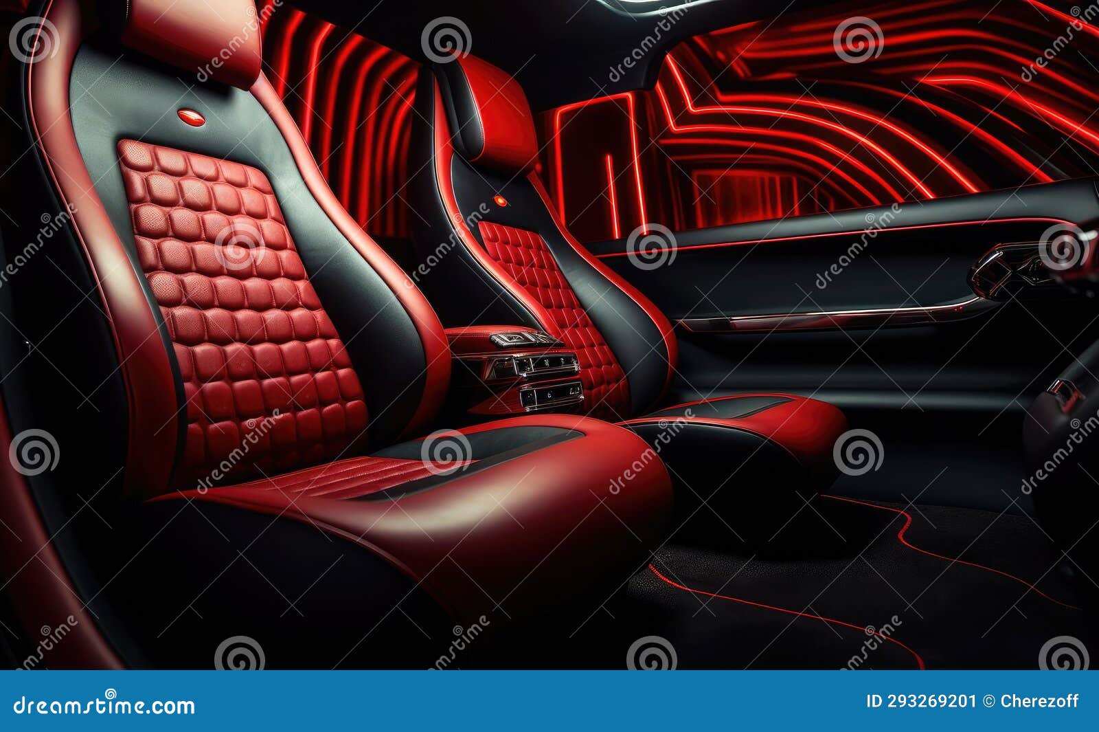 Red and Black Interior of a Car Stock Image - Image of headrest, design ...
