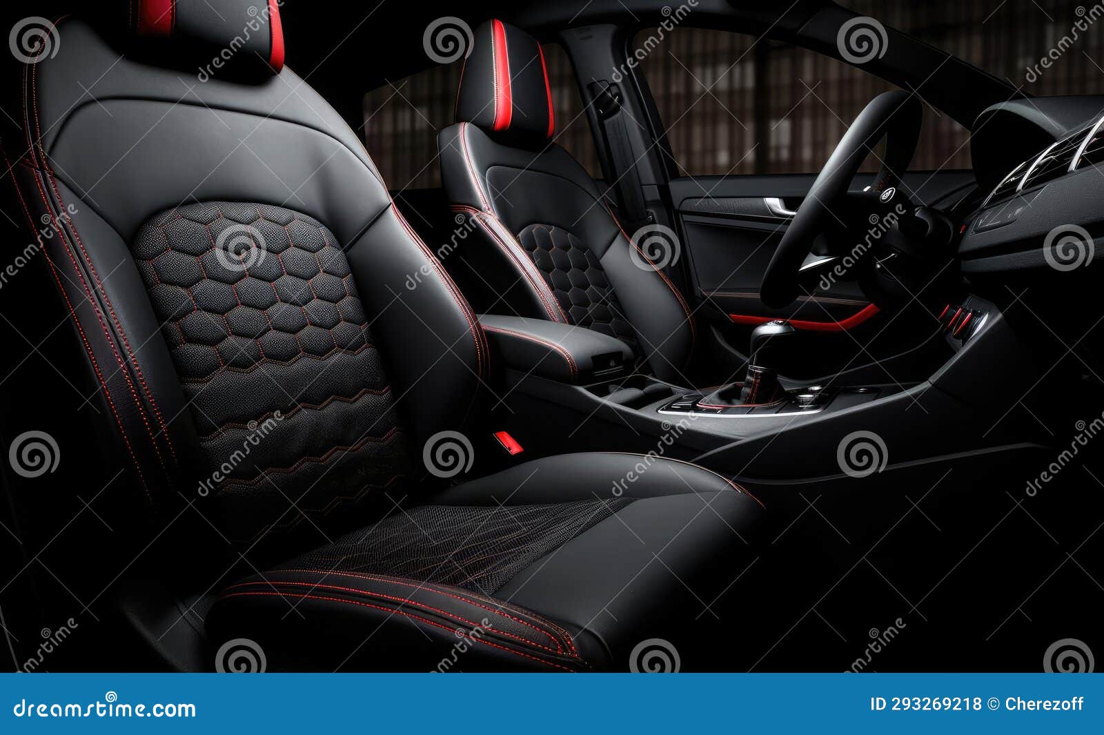 Red and Black Interior of a Car Stock Photo - Image of wheel, flare ...