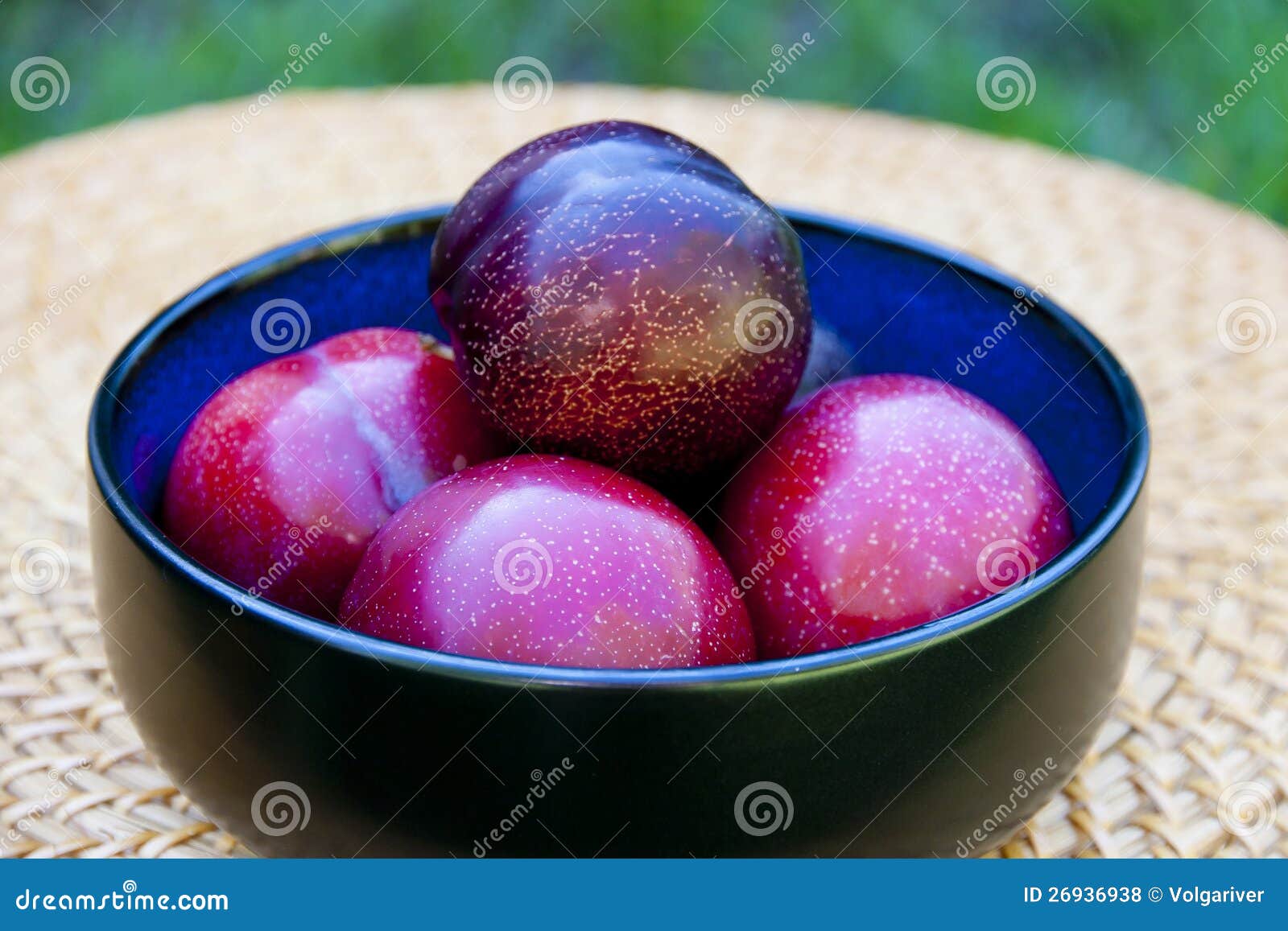 Red and Black Juicy Plums in a Bowl Stock Photo - Image of copy ...