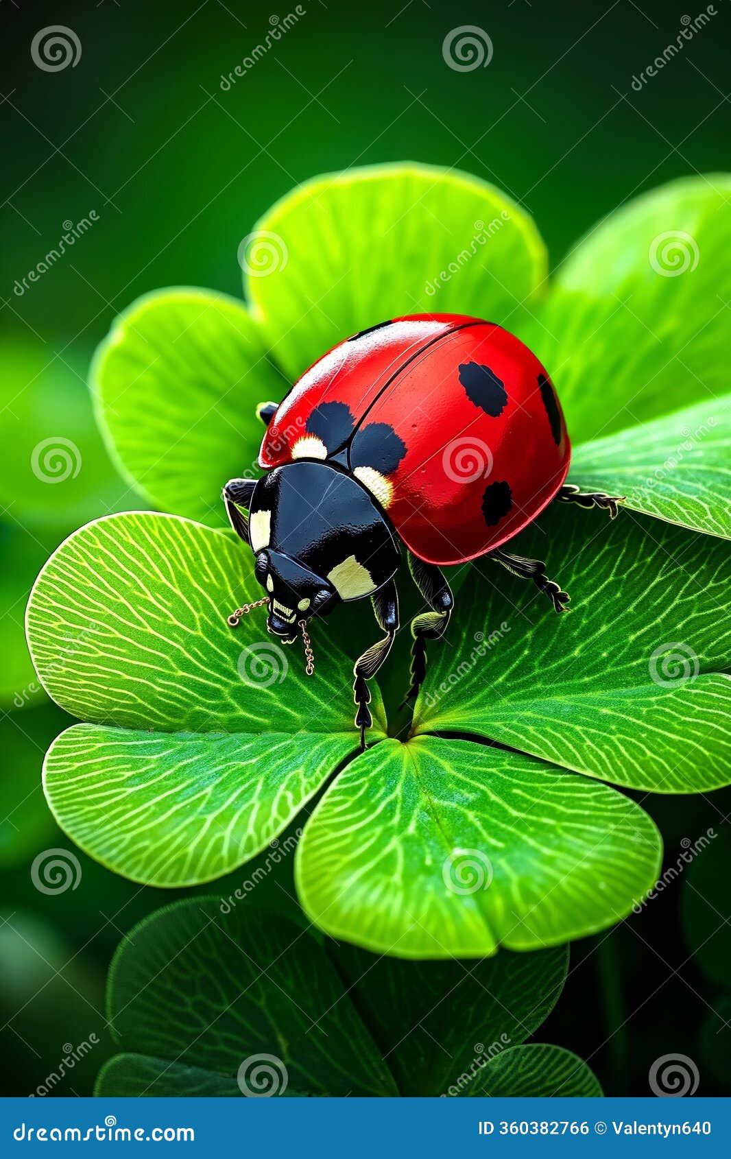 A Red and Black Ladybug Sitting on a Green Leaf Stock Photo - Image of ...
