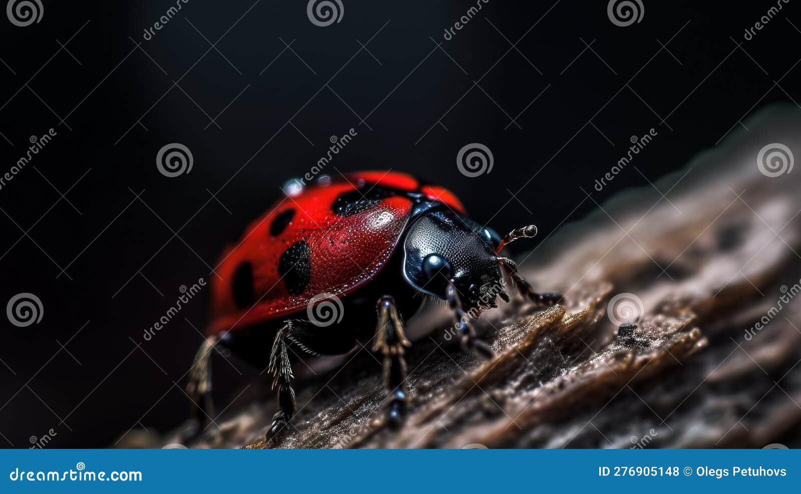 A Red and Black Ladybug Sitting on a Piece of Wood Stock Illustration ...