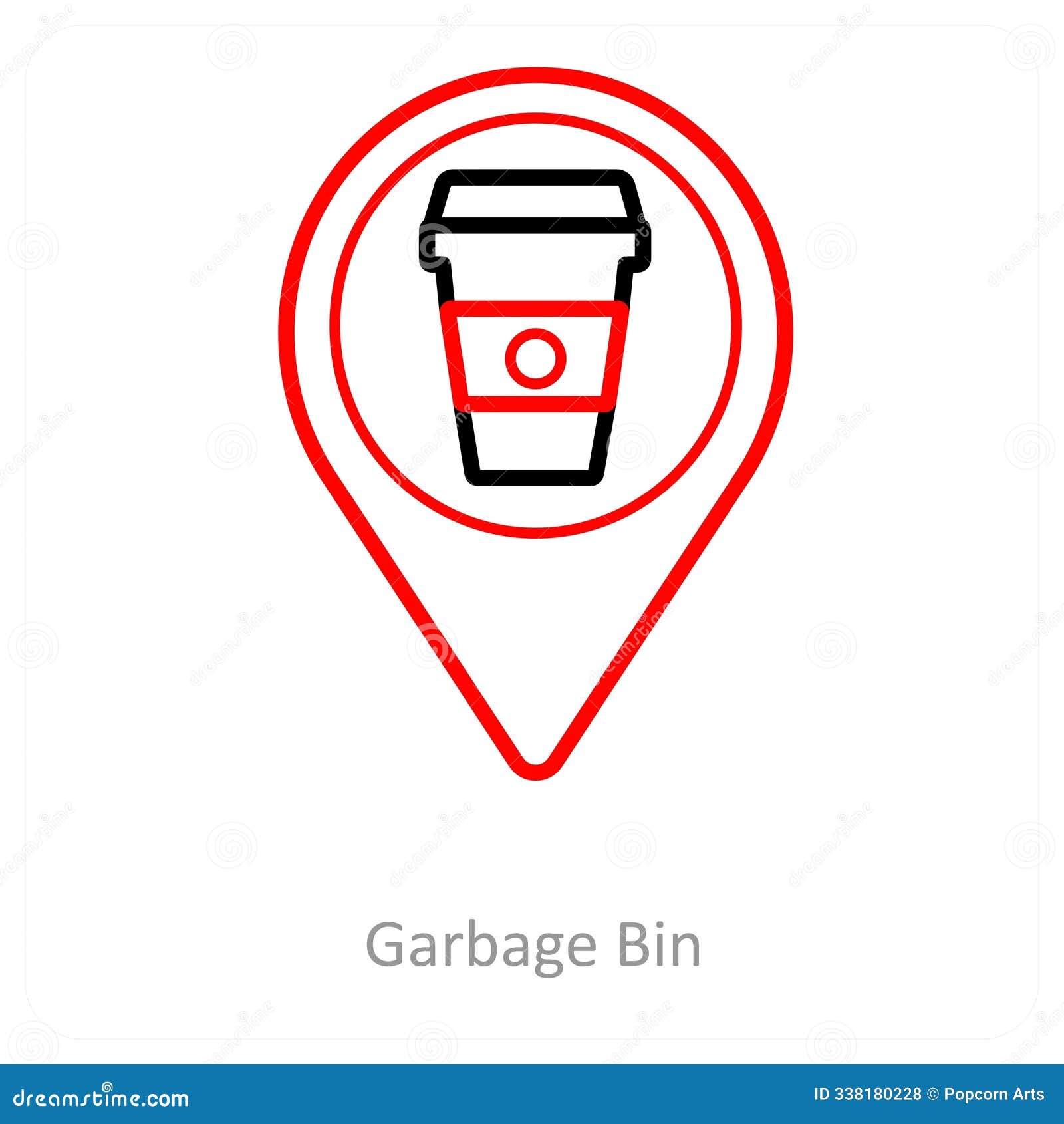 Garbage Bin and Location Icon Concept Stock Illustration - Illustration ...