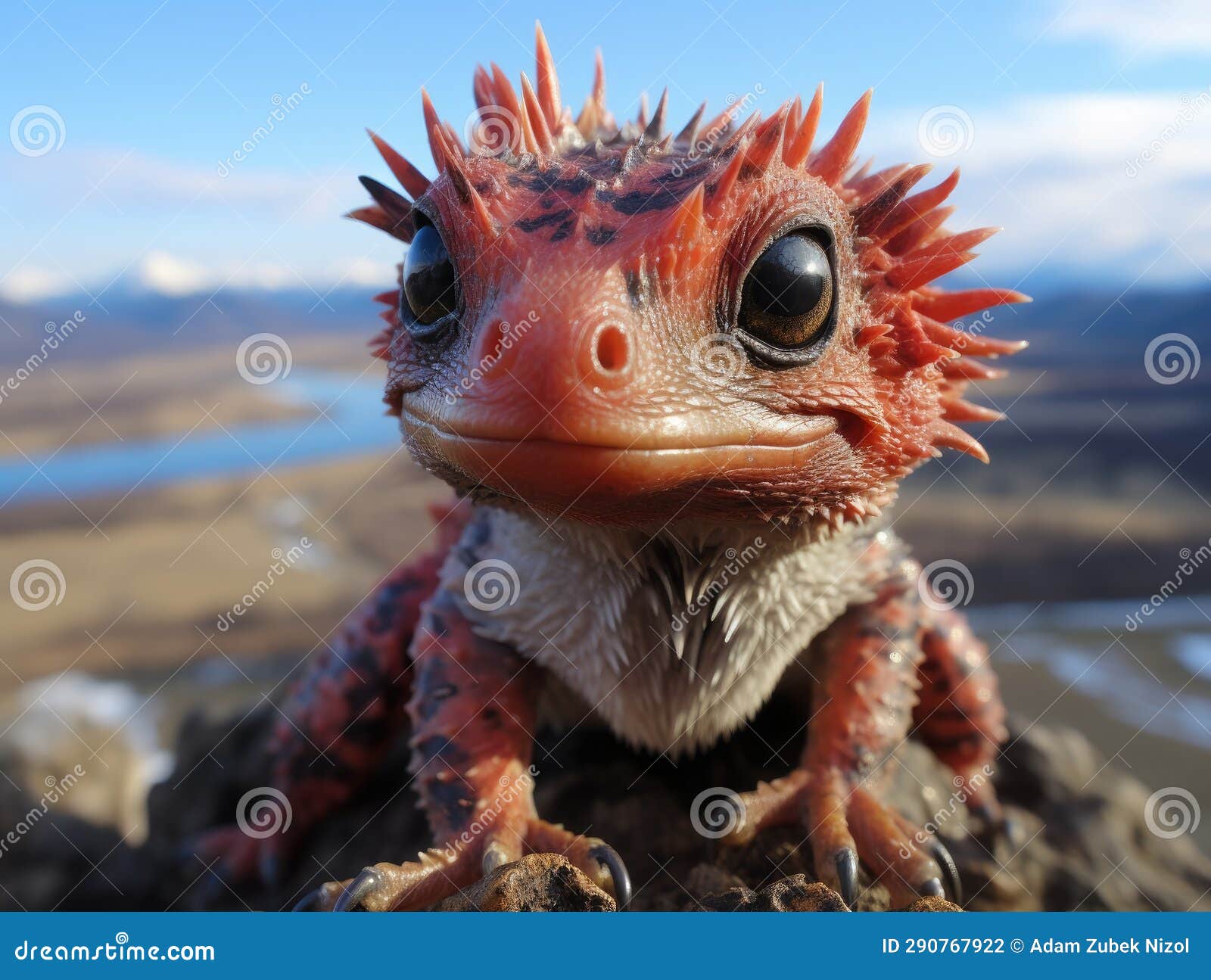 A Red and Black Lizard with Spikes on it S Head Stock Illustration ...