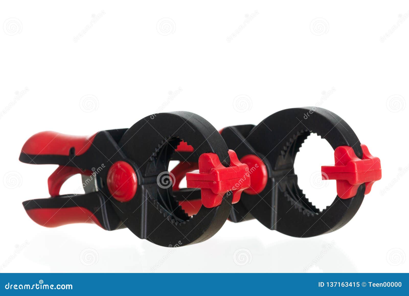 Red and Black Plastic Clamp Isolated on White Stock Image - Image of ...