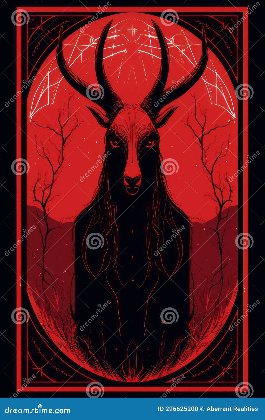 A Red and Black Poster with an Image of a Deer Stock Illustration ...