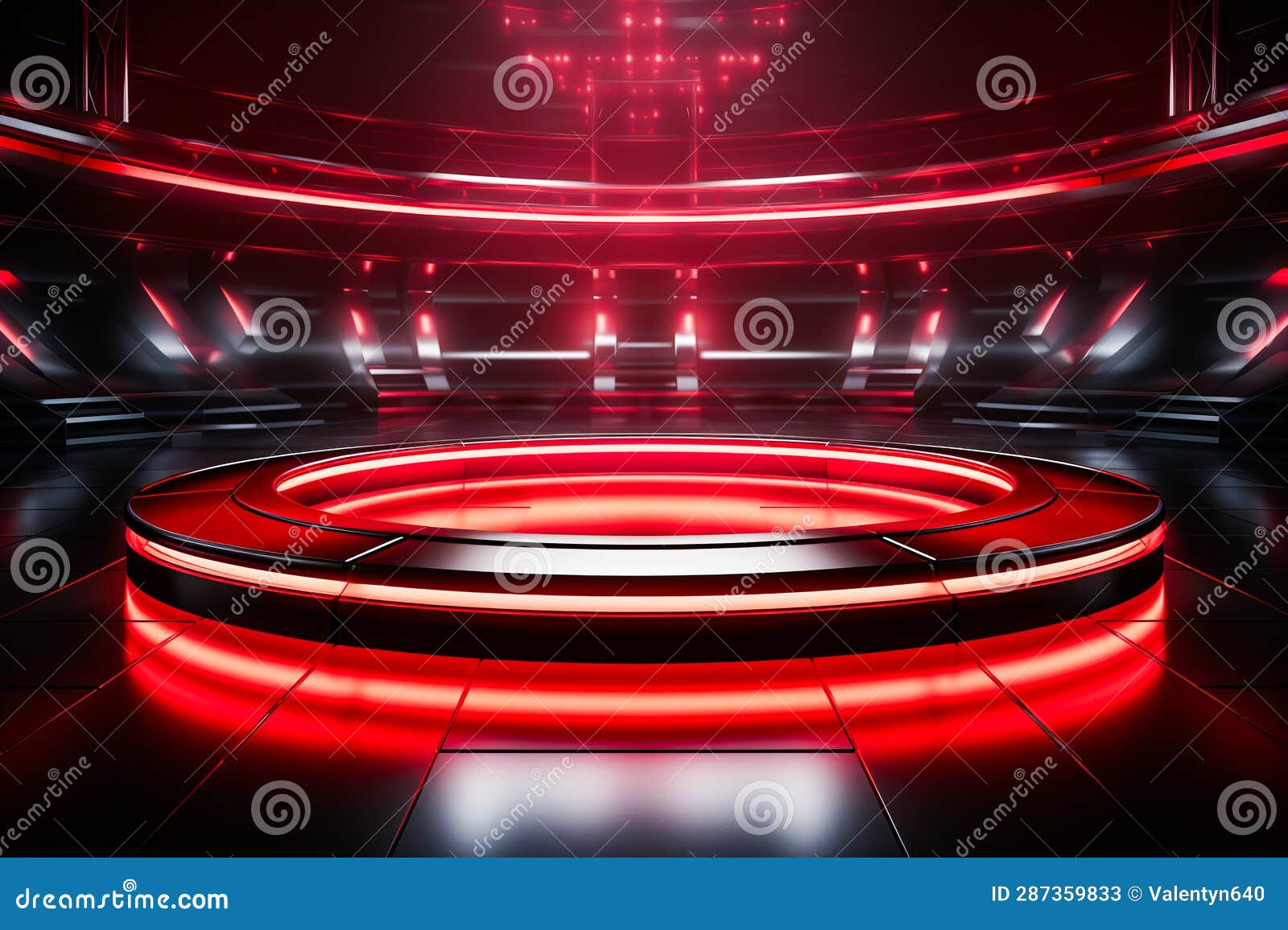 Red and Black Stage with Lights and Circular Floor. Generative AI Stock ...