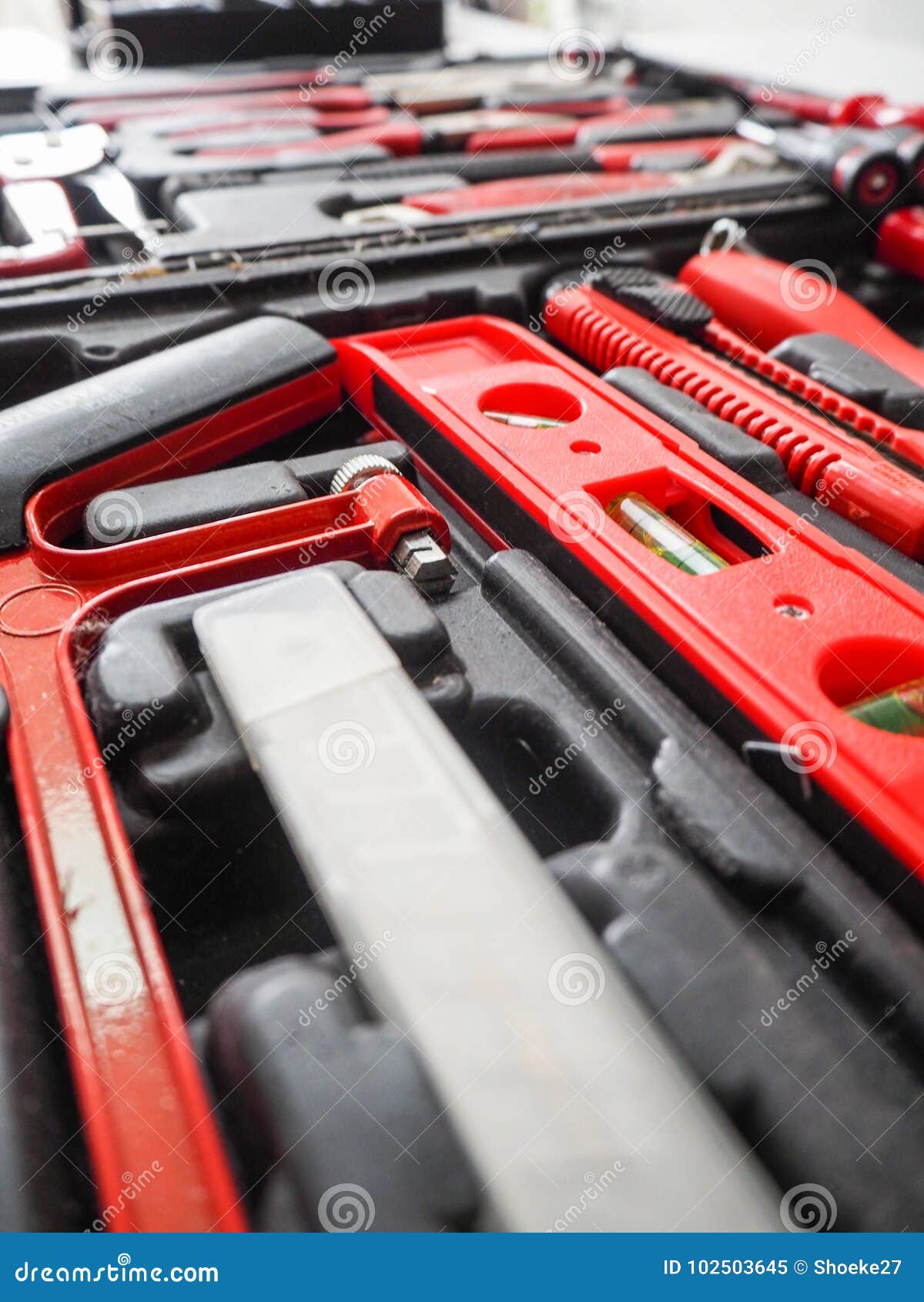 Red and Black Tools in a Toolbox Stock Image - Image of level, industry ...