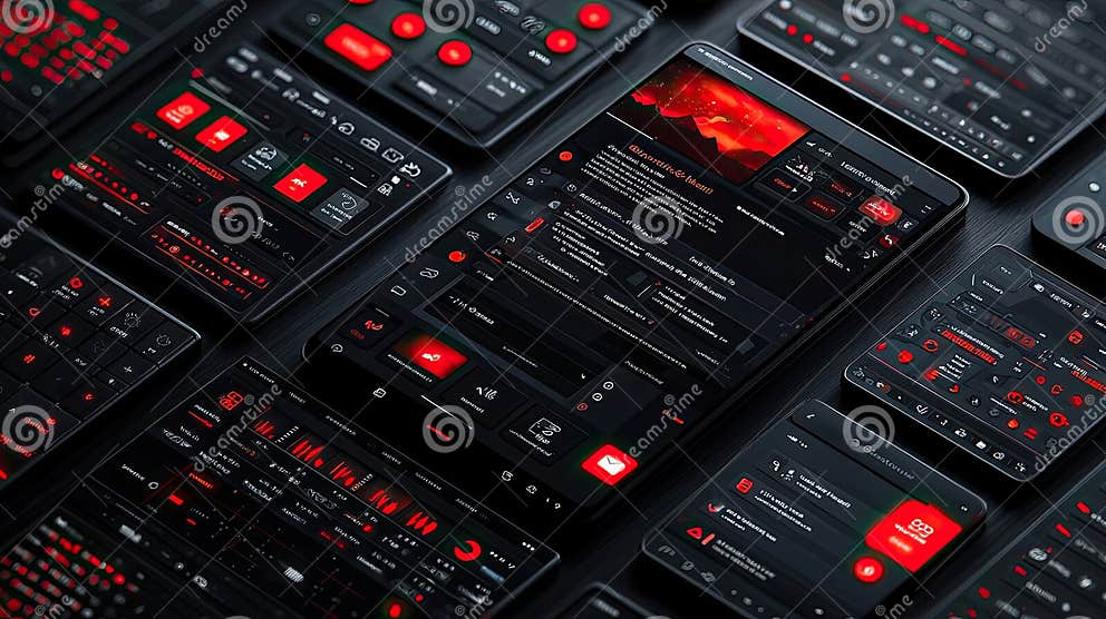 Red and Black UI Elements on a Flat Surface Stock Photo - Image of ...